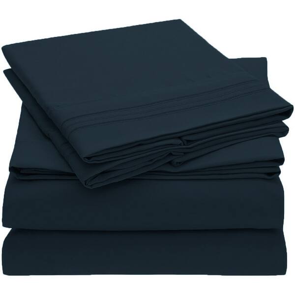 4 PC Navy Sheet Set 2000 Embroidery Soft Cozy 12" Deep Pocket - On Sale - Bed Bath & Beyond ...